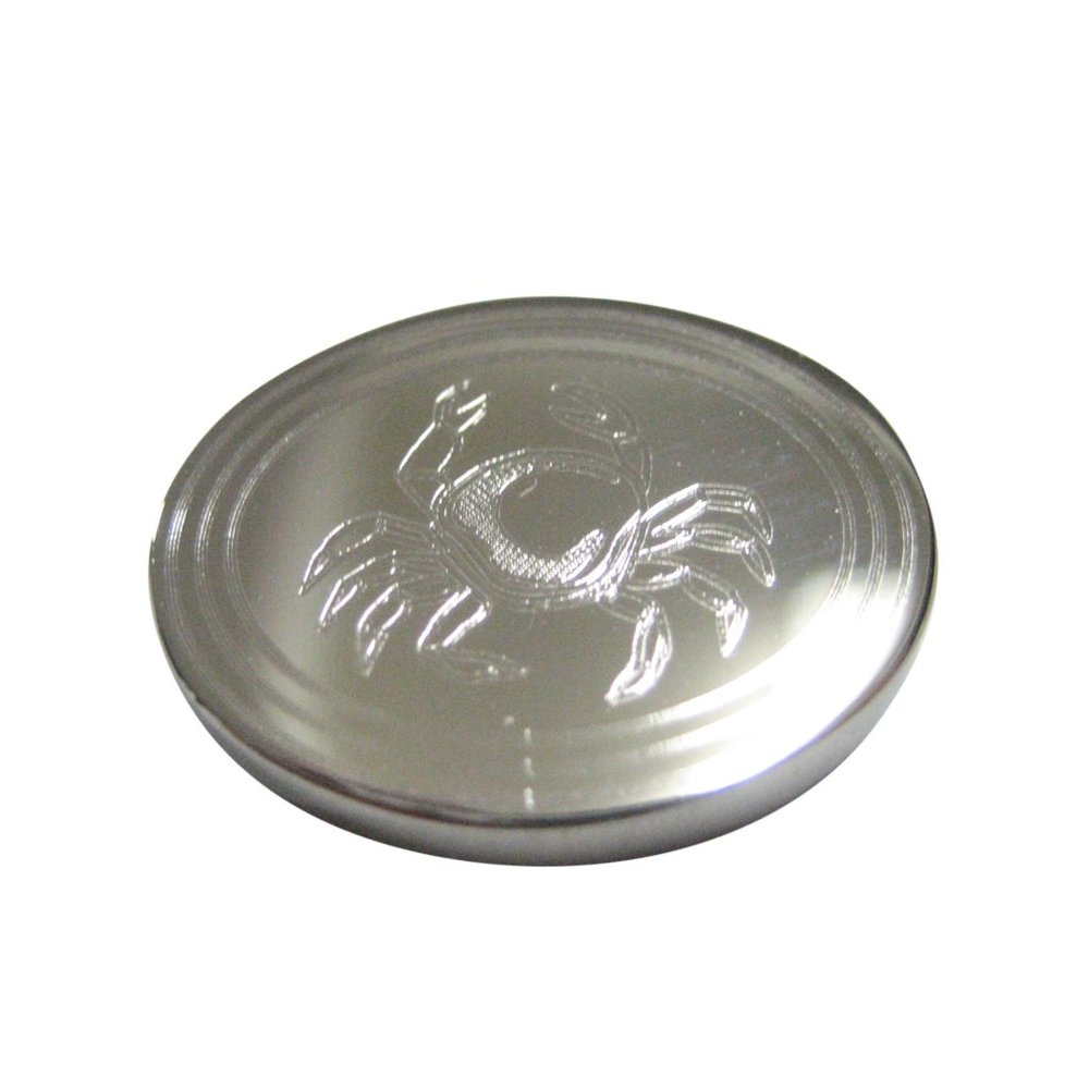 Silver Toned Oval Etched Crab Magnet - Gem